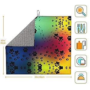 Paw Prints Pattern Printed Drying Mat For Kitchen Ultra Absorbent Microfiber Dishes Drainer Mats Non-Slip Silicone Quick Dry Pad - 18 X 16inch