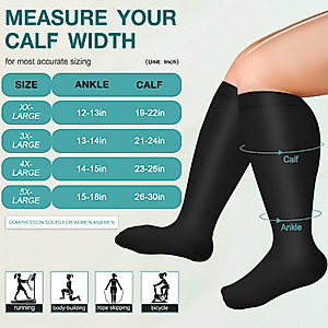 Iseasoo 3 Pairs Plus Size Compression Socks for Men and Women,Wide Calf Extra Large Socks,Prevent Swelling, Pain (4XL, Black)