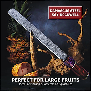 Wootzex 14” Damascus Chef Knife For Men & Women, Handmade Full Tang Brisket Knife With Wooden Handle, Razor Sharp Carving Knife For Meat Cutting, Professional Kitchen Knife For BBQ Veggies & Fruits
