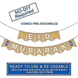 Eid Mubarak Banner Burlap - Eid Mubarak Decoration - Eid Mubarak Party Supplies - Rustic Eid Mubarak Banner Bunting for Mantle Fireplace - Eid Mubarak Outdoor Indoor Hanging Decor
