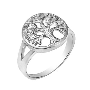 AeraVida Tranquil Tree of Life Emblem .925 Sterling Silver Ring | Nature Inspired Silver Accessory | Meaningful Tree of Life Sterling Silver Ring for Women | Anniversary Jewelry Gift | Size (7)