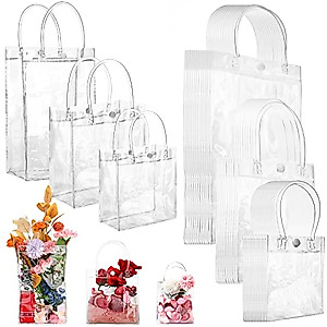 Saintrygo 120 Pieces Clear PVC Gift Bags with Handles Plastic Transparent Shopping Tote Reusable Party Favor Wrap for Boutique Wedding Birthday Baby Shower Valentine Retail Business, Assorted Sizes