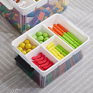 ACXFOND Plastic Storage Box with Removable Tray Clear Craft Organizers and Storage 17 QT Storage Containers for Arts and Crafts Supplies, Stationery, Lego, Kids Building Blocks, Sewing Kit