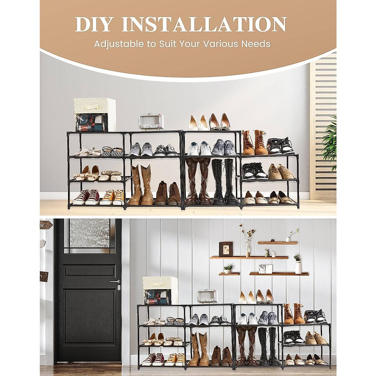 HOUSE AGAIN Shoe Rack Storage Organizer, 8 Tier Tall Shoe Rack,Shoe Holder,Shoe Stand,Free Standing Shoe Shelf for Garage Closet Entryway, 26-30 Pairs Metal Shelf Large Stackable for Boot,Black