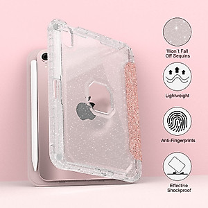 Sevrok iPad Mini 7 A17 Pro 2024/iPad Mini 6 2021 8.3 Inch - Clear Smart Slim-Fit Glitter Sparkly with Apple Pencil Pairing & Charging Holder -Folio Stand Shiny Leather Cover (Rose Gold)