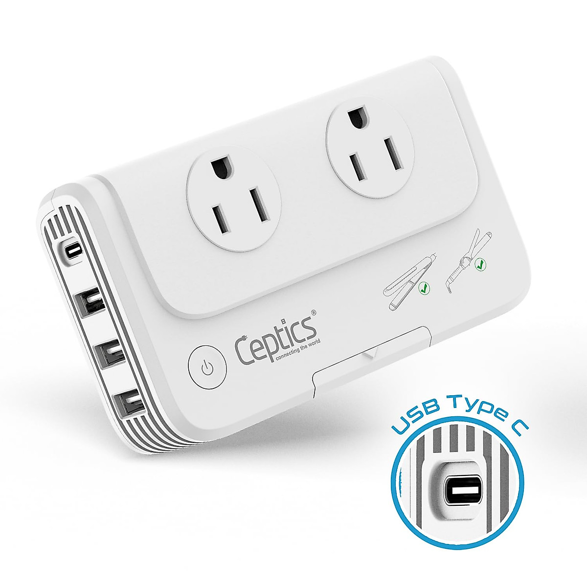 Ceptics 200 W Voltage Converter, Convert 220 V to 110V for Devices Like Curling Iron, Straightener, Chargers, Step Down World Power Plug - 4 USB PD 18W Fast Charging - EU/AU/UK/US Included