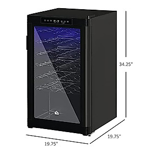 HOMCOM 33 Bottle Wine Cooler, Mini Beverage Fridge, Freestanding Wine Cellar with Digital Temperature Control, 6 Removable Shelves, Glass Door, Alarm Function and LED Lighting, Black