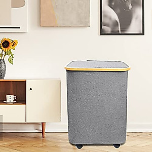 Laundry Hamper with Lid - 72L Rolling Laundry Basket with Wheels, Waterproof Clothes Hamper Storage Basket with Laundry Bag Portable for Toys Clothes Organizer