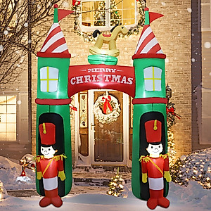 DR.DUDU 9 FT Chritmas Inflatable Arch with Soldier, Merry Christmas Archway Castle Inflatable, Blow Up Decor with Built-in LED Lights, Christmas Outdoor Decor for Yard Garden Lawn Xmas Holiday Party