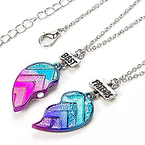 Caiyao 4 Pcs/Set BFF Necklaces and Bracelets Best Friends Half Heart Pendant Chain Necklaces Half Heart Friendship Jewelry Set 2 Friends Sisters Girls Birthday Gift for Women Girls-4Pcs/Set