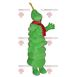 REDBROKOLY Mascot giant green caterpillar with a red scarf