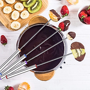 6PCS 9.5 Inch Fondue Forks Stainless Steel, Colored Coding Cheese Fondue Fork Fruit Fondue Forks, Chocolate Fondue Forks Set of 6, for Hot Pot, Barbecue, Fruits, Vegetables, Cheese, Marshmallows
