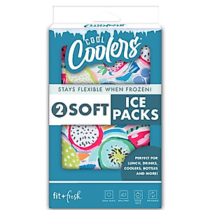 Cool Coolers by Fit & Fresh 2 Pack Soft Ice, Flexible Stretch Nylon Reusable Ice Packs for Lunch Boxes & Coolers, Fruit & Dot