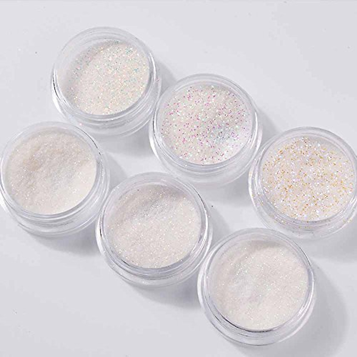 6 Pcs Pearl Nail Powder Set, Neon Rainbow Holographic Ice Transparent Aurora Nail Powder, Chrome Iridescent Pigment Pearlescent High Gloss Nail Art Glitter