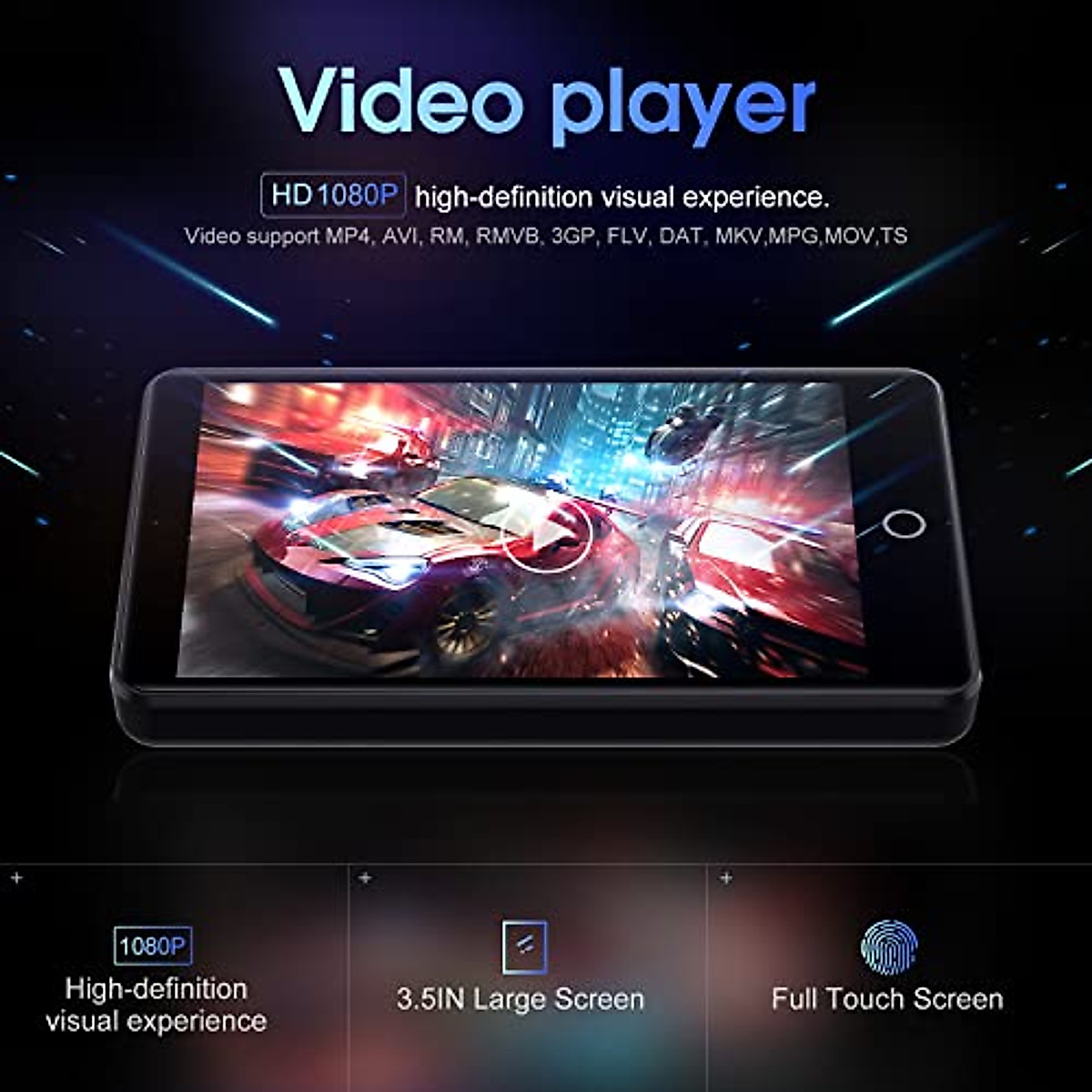 Mp3 Player with Bluetooth and WiFi, Oilsky 3.5IN 1080P Full Touch Screen MP4 with Speaker, Portable Digital HiFi Sound Audio Player with FM Radio, Recording, E-Book, Browser, Max Support 512GB TF Card