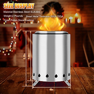 Tabletop Fire Pit, Mini Table Top Firepit with Flodable Stand, Stainless Steel Outdoor Fire Pit for Camping, Fueled by Pellets or Wood, Low Smoke and Safe Burning, Diameter 6" Height 7.5"