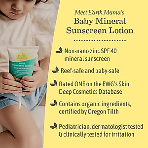 Earth Mama Baby Mineral Sunscreen Lotion SPF 40 | Reef Safe, Non-Nano Zinc, Natural Water Resistant Sun Cream for Babies, Kids & Adults, 3-Ounce