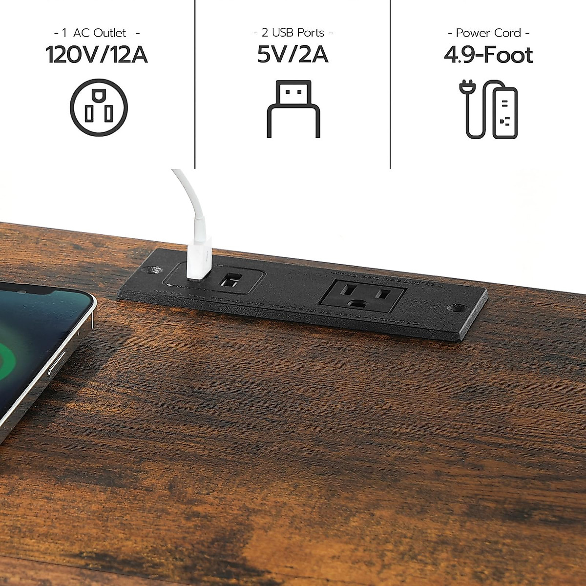 HOOBRO Side Table with Charging Station, End Table with USB Ports and Outlets, 3-Tier Storage Shelves Nightstand, Sofa Table for Small Space in Bedroom, Living Room, Rustic Brown and Black BF106UBZ01