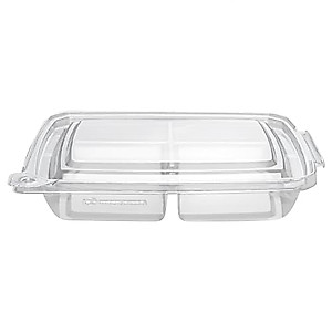 Tamper Tek 13 Ounce Rectangle Take Out Containers, 100 Durable Carryout Containers - Tamper-Evident, Freezable, Clear Plastic To-Go Containers, 4 Compartments, With Hinged Lids - Restaurantware