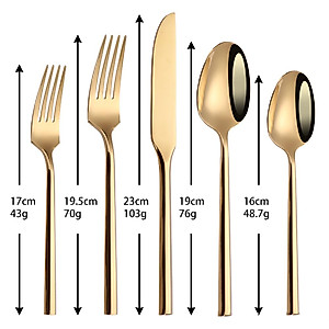 Aimilan 20 Piece Gold Flatware Set Service for 4, 18/10 Stainless Steel Hexagonal diamond Handle Silverware Set, Thickened tableware Cutlery Set, Mirror Polished, Dishwasher Safe