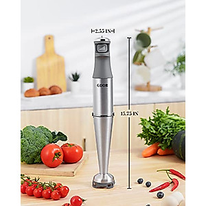 GDOR Scratch Resistance Immersion Blender, Stick Blender with 800 Watts Heavy Duty & Low-Noise DC Motor, Variable Speed Hand Blender for Soups, Sauces, Smoothies, Baby Food, Titanium Blades, BPA-Free