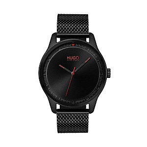 HUGO #Move Men Quartz Ionic Plated Black Steel and Mesh Bracelet Casual Watch, Color: Black (Model: 1530044)
