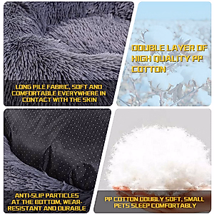 Kimpets Dog Bed Calming Dog Beds for Small Medium Large Dogs - Round Donut Washable Puppy Dog Bed, Anti-Slip Faux Fur Fluffy Donut Cuddle Anxiety Cat Pet Bed(20" Dark Grey)