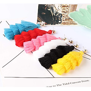 LOYALLOOK White Tassel Earrings For Women Tassel Earrings Long Thread Tassel Earrings Set for Women 6Pairs