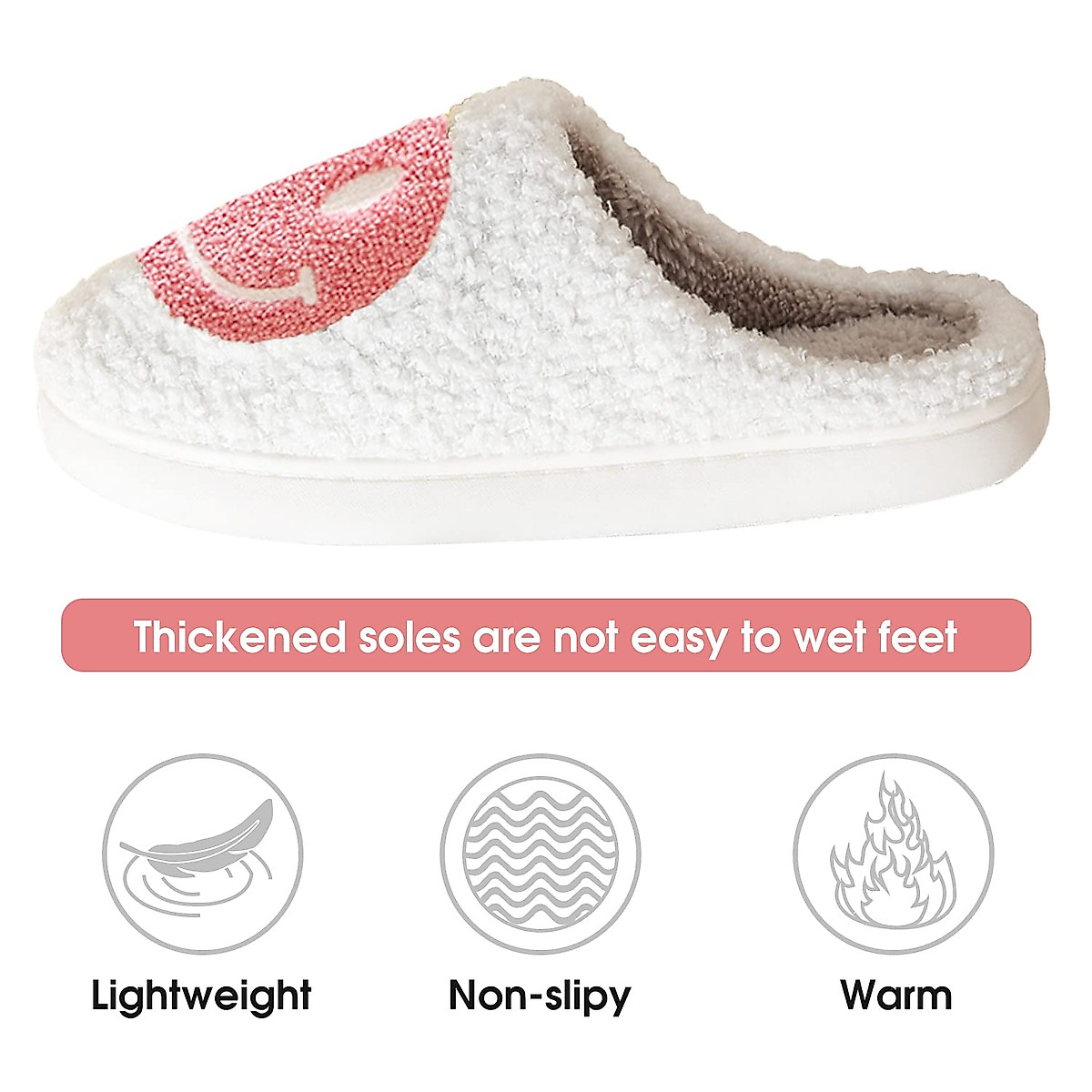 Smile Face Slippers for Women Happy face slippers Retro Soft Plush Warm Slip-on Slippers, Cozy Indoor Outdoor Slippers