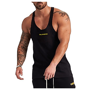 GORGLITTER Men's Letter Graphic Y-Back Muscle Tank Top Scoop Neck Gym Workout Shirt Black Medium