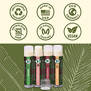 Earth's Daughter Vegan Lip Balm 4-pack, Beeswax Free Lip Balm, Natural, Organic Flavors - Assorted Flavors, Plant Based Vegan Chapstick, Moisturizer