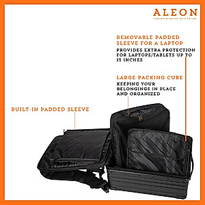 ALEON 17" Hybrid Aluminum Backpack for men and women. Fits up to 16" Laptop. Business Travel Laptop Backpack- Black