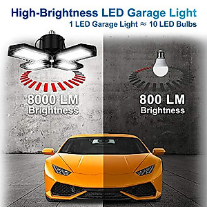 LEDIARY 2 Pack LED Garage Light, 80W Deformable Garage Ceiling Lights with 4 Adjustable Panels, 8000LM Screw in LED Tri Light for Attic, Basement - E26/E27 Base