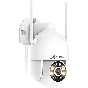 ANRAN Security Camera Outdoor with Spotlight and Siren, 2K 2.4g WiFi PTZ Wired Camera Outdoor with 360° View, Color Night Vision, IP66 Waterproof, Two-Way Audio, SD and Cloud Storage, P2 White