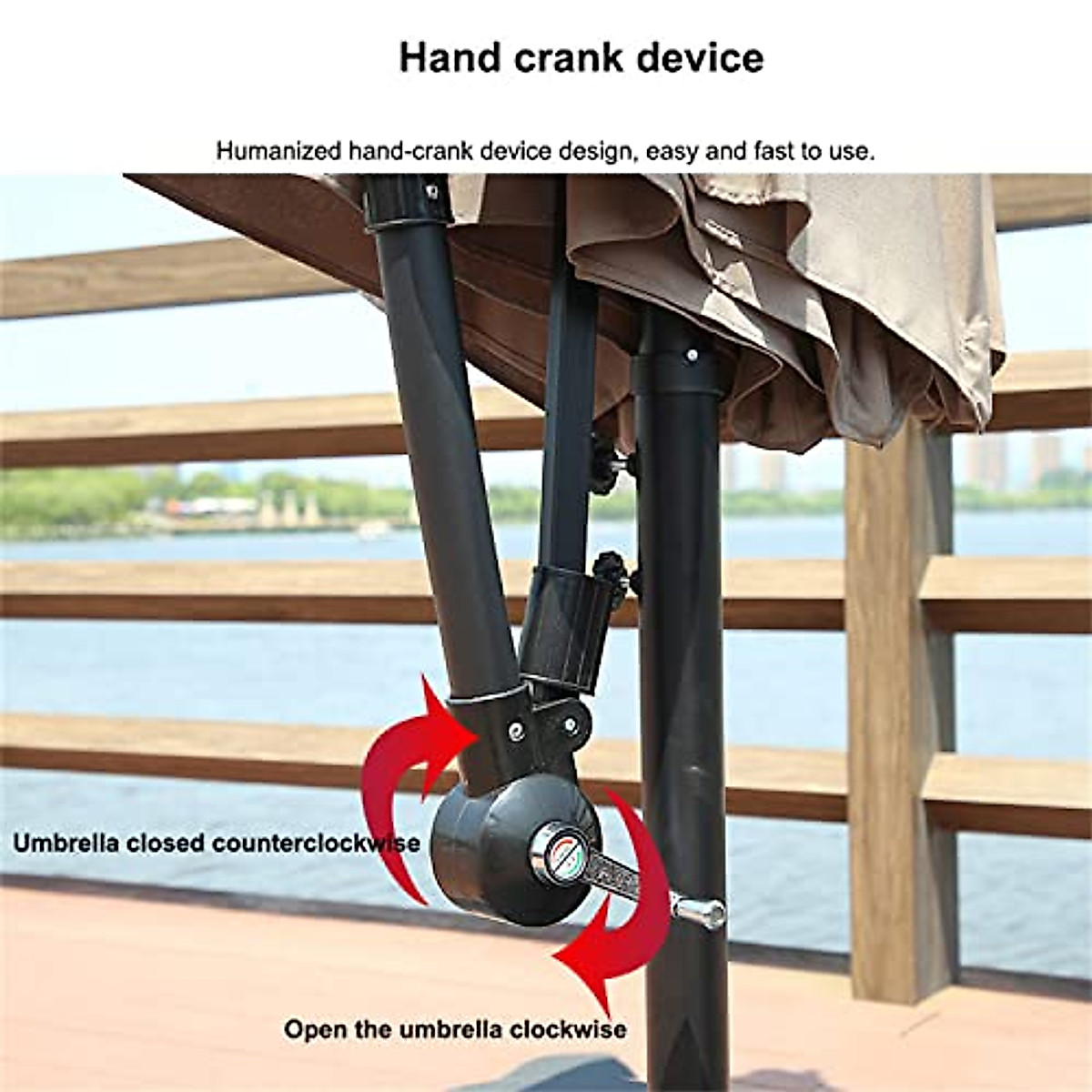 10FT LED Outdoor Patio Umbrella, Solar LED Offset Hanging Market Patio Umbrella, Solar Light Cantilever Umbrella, 8 Ribs Adjustment, for Pool, Yard, Garden,Coffee