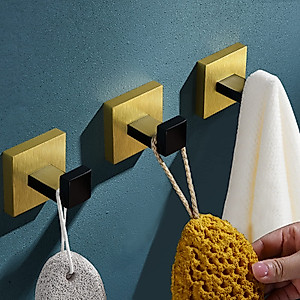 TNOMS 2 Pack Towel Hooks Gold Bathroom Coat Hook Robe Hook Stainless Steel Wall Mount Hook fit Bathroom Bedroom Kitchen Hotel Pool