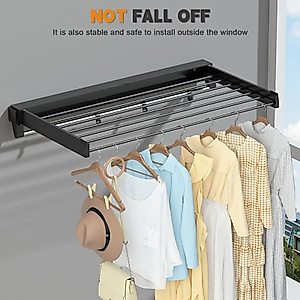 Laundry Drying Rack Collapsible, Wall Mounted Retractable Clothes Rack 33" Long 14" Wide, Capacity 30 Pounds 99.99% Aluminum Rods, Space Saving Drying Rack with Laundry Hooks