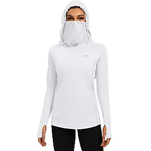 IUGA SPF Shirt Women Sun Protection Clothing UPF 50+ Hoodie with Face Cover UV Hiking Long Sleeve Shirts Lightweight Outdoor White