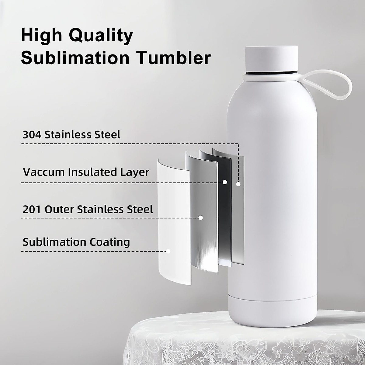 PlanetFlame 12 Pack 17 oz Sublimation Tumblers Bulk, Double-wall Insulated Stainless Steel Water Bottle Sublimation with Silicone Ring for Office,Gym,Travel, Matte White