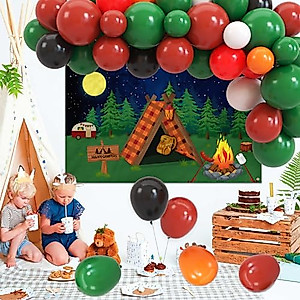 Vansolinne Camping Party Decorations Camping Adventure Happy Camper Night Forest Campfire Tent Scene Backdrop Banner & Balloons Garland Kit, Theme Birthday Classroom Decor Background Photo Props