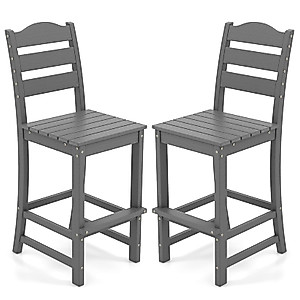 Giantex Outdoor HDPE Bar Stool, Patio Tall Bar Chair with Backrest and Footrest, 30 Inches Counter Height Barstools for Garden, Backyard, Weather Resistance, Easy Maintenance (2)