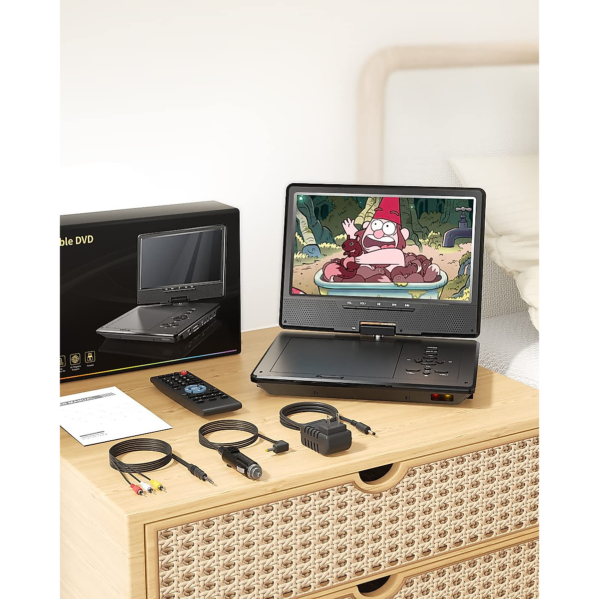 Arafuna 12.5" Portable DVD Player for Car, 10.5" HD Swivel Screen with Car Headrest Holder, 5-Hour Rechargeable Battery, Support USB/SD/Sync TV, Regions Free, Last Memory