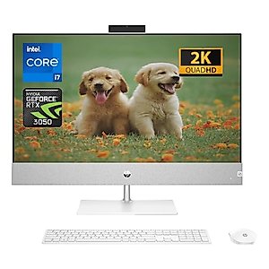 HP Pavilion 27'' QHD All-in-One, Intel Core i7-13700T, NVIDIA GeForce RTX 3050, 32GB RAM, 2TB SSD, IR Camera, HDMI, RJ-45, Wireless KB & Mouse, Wi-Fi 6, Windows 11 Home, Silver