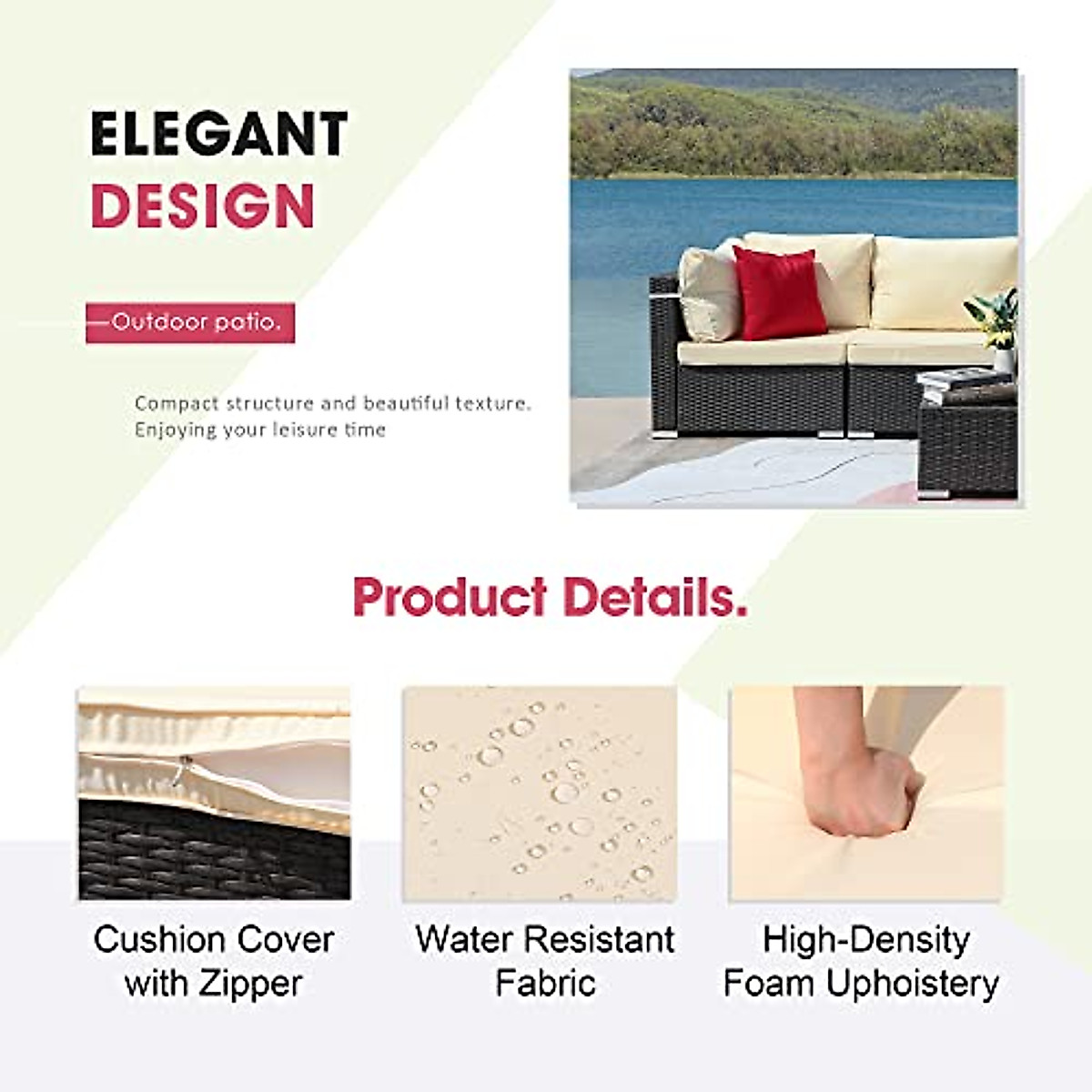 KAWIVAST Updated-7 Piece Patio Furniture Set, Sectional Sets, Patio Sectional Sofa, PE Wicker Patio Furniture Set, Outdoor Rattan Sectional Sofa, Patio Conversation Sets