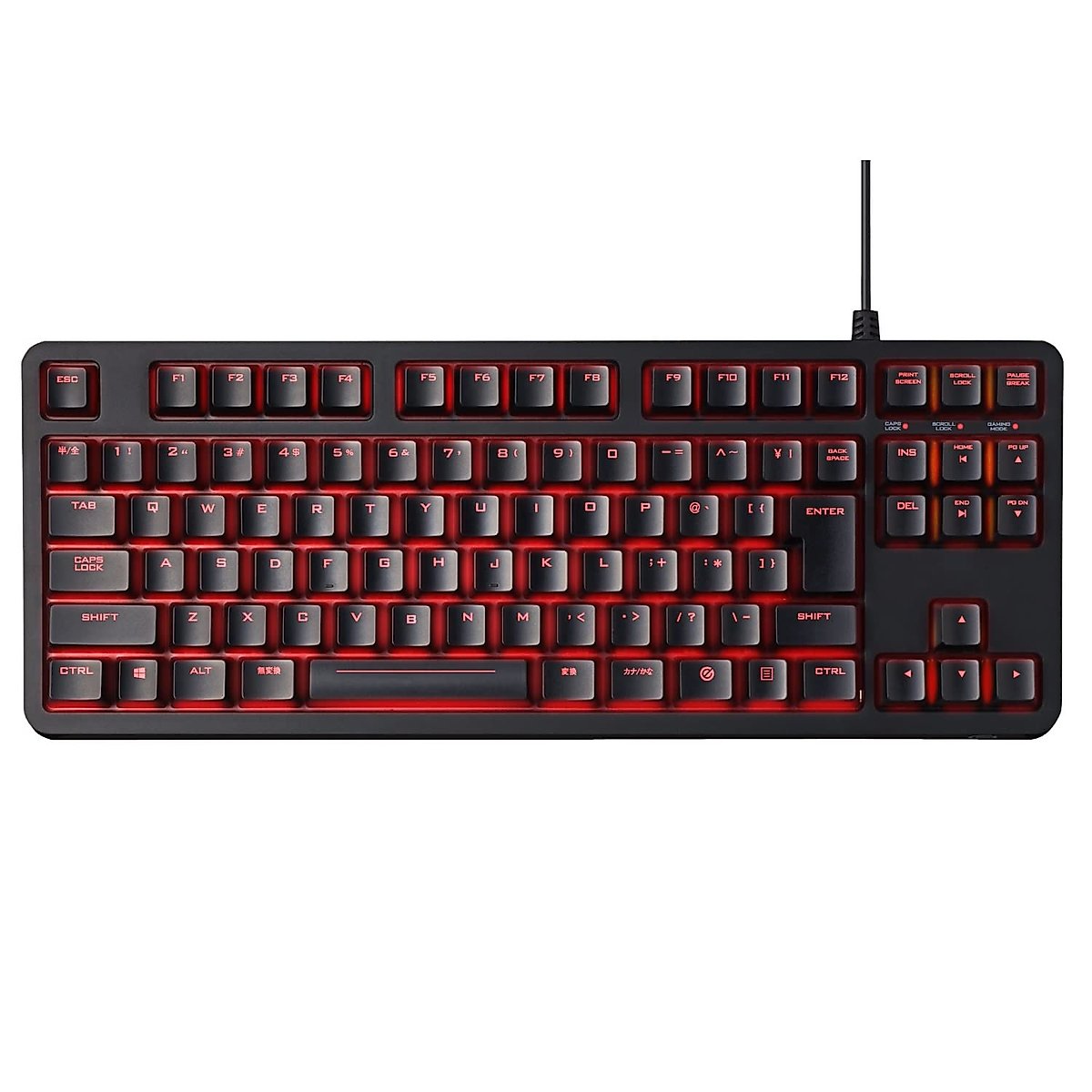 Elecom ECTK-G01UKBK USB-A Gaming Keyboard, Mechanical, Brown Switch, 50 Million Times Endurance Switches, Japanese Layout, Gaming Key Cap Included, Compatible with All Key Rollovers, Equipped with LED, Black