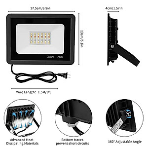 Outdoor RGB LED Flood Lights - 300W Equiv Colored Changing Spotlight Dimmable IP66 Waterproof Halloween Strobe Lights with Plug Outside Smart WiFi Color Alexa 30W Floodlight for Party Garden 丨 2 Pack