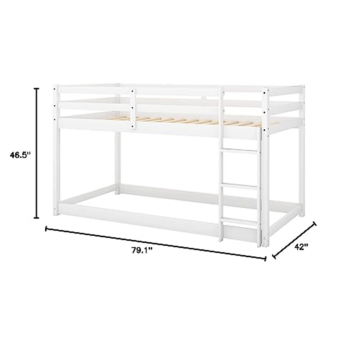 Merax Twin Over Twin Floor Bunk Bed with Ladder, White