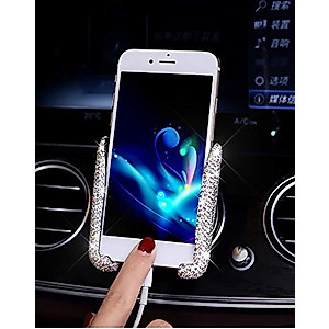 Bestbling Luxury Fashionable Convenient Bling Rhinestone Crystal Car Dash Air Vent Slip-On Adjustable Phone Holder for Easy View GPS Screen (Silver M Holder)