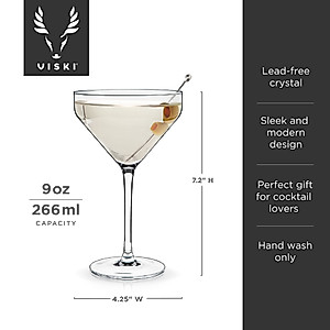 Viski Angled Martini Glasses, Preium Crystal Cocktail Coupe Glasses, Home and Bar Drinkware, Stemmed Cocktail Glasses, Perfect Cocktail Glass Gift Set of 2, 9oz