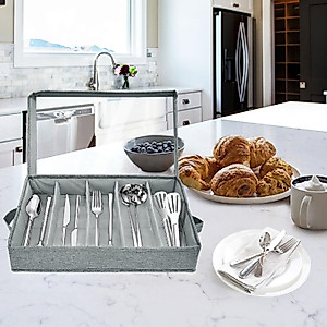 Boczif Flatware Storage Case-Silverware Storage Box with Padded Dividers, 5 Compartment Utensil Storage, Silverware Holder with Handles and Removable Lid for Organizing Cutlery, Forks, Knives